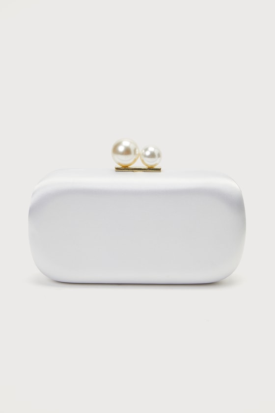 White Satin Clutch - White Box Clutch - White Pearl Clutch - Lulus