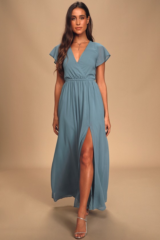 Elegant Maxi Dress Short Sleeve Maxi Dress Slate Blue Maxi Lulus