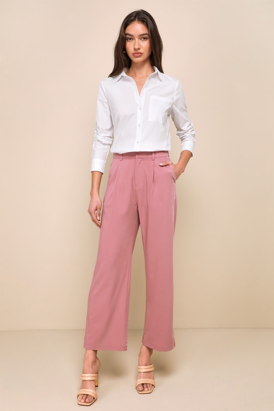 Mauve Trouser Pants - High-Waisted Pants - Wide-Leg Pants - Lulus