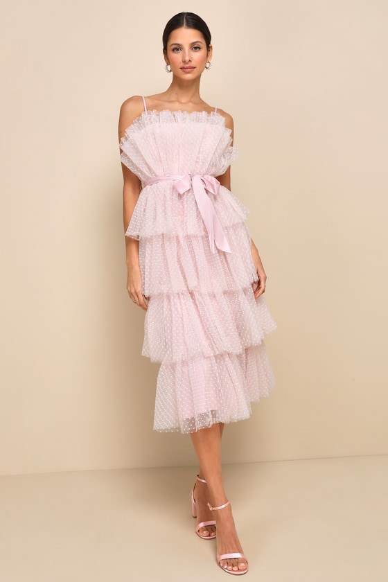 Blush Pink Ruffle Dress - Tulle Midi Dress - Tiered Midi Dress - Lulus