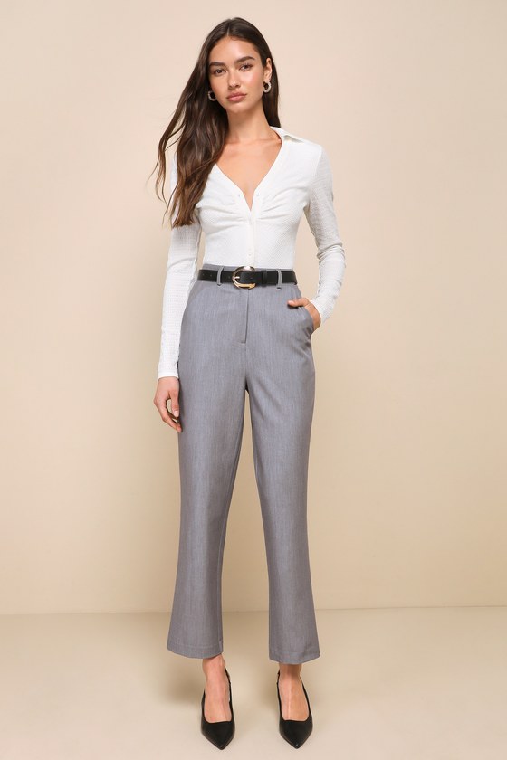 Grey High-Rise Pants - Tapered Trousers - Slim Leg Trouser Pants - Lulus