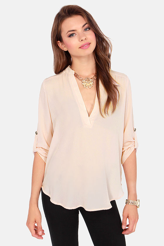 Cute Blush Top - Pink Top - V Neck Top - Beige Top - $37.00 - Lulus