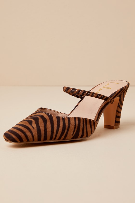 Tiger Slide-On Heels - Pointed-Toe Heels - Printed Mule Pumps - Lulus
