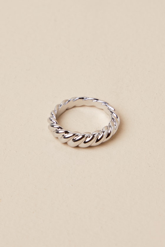 Shiny Silver Ring - Twisted Dome Ring - Croissant Ring - Lulus