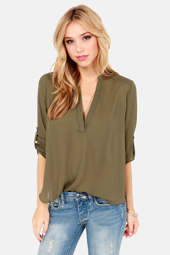Cute Olive Green Top - V Neck Top - Olive Top - $37.00 - Lulus