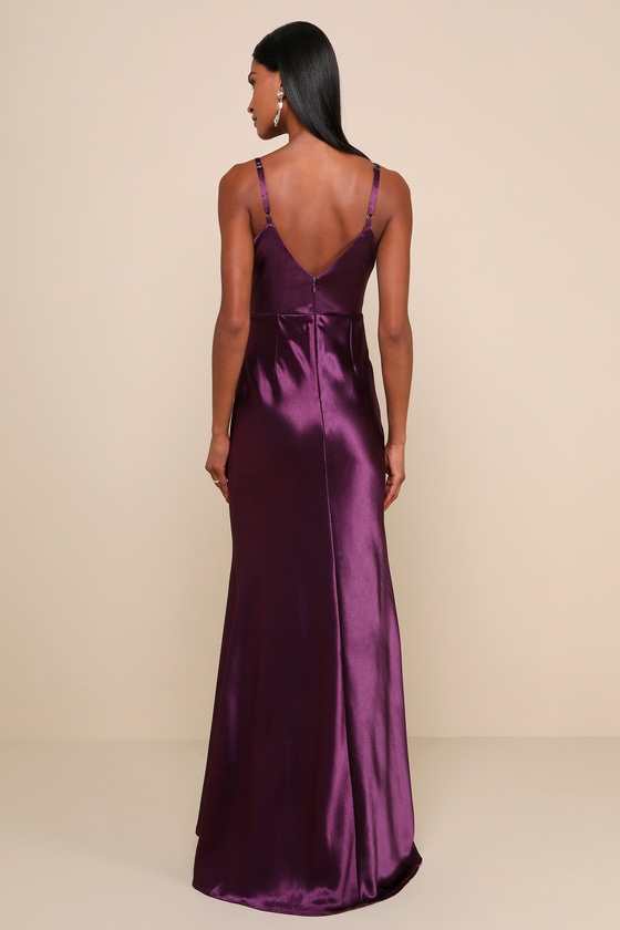 Chic Dark Purple Dress - Satin Maxi Dress - Mermaid Maxi Dress - Lulus