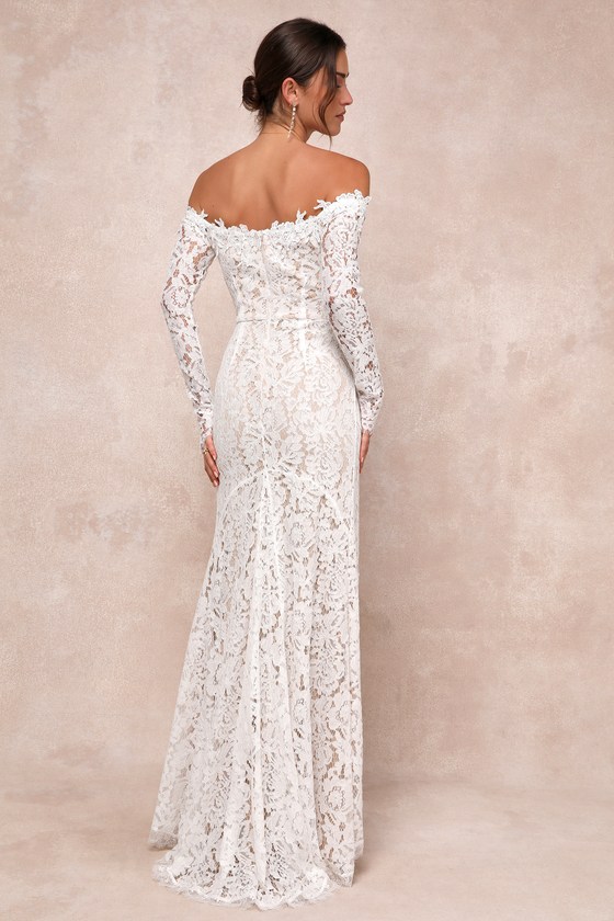 White Lace Dress Off The Shoulder Gown Lace Bridal Dress Lulus