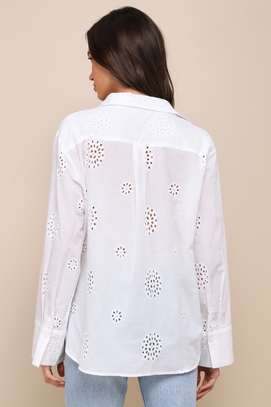 White Cotton Top - Eyelet Embroidered Top - Cotton Button-Up Top - Lulus