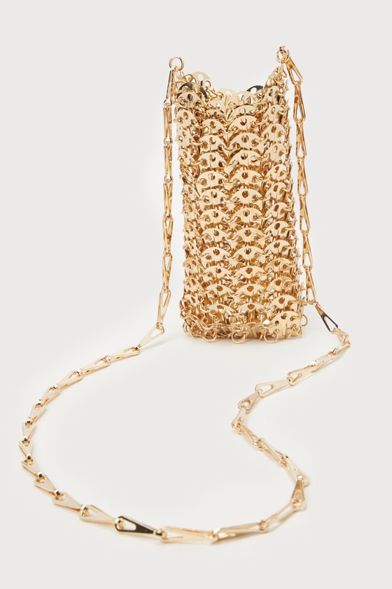 Gold Cell Phone Bag - Chainmail Phone Bag - Crossbody Phone Bag - Lulus