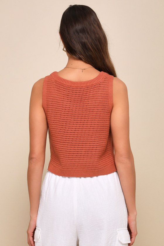 Boho Knit Tank - Rust Loose Knit Tank Top - Sweater Tank Top - Lulus