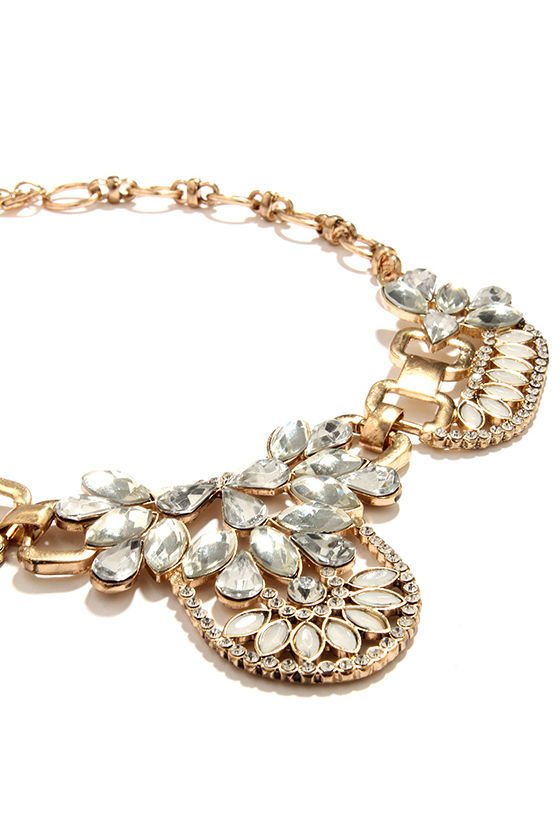 Pretty Gold Necklace - Rhinestone Necklace - Statement Necklace - $25.00