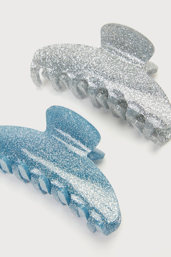 Blue and Sliver Hair Clips - Claw Clip Set - Glitter Hair Clips - Lulus