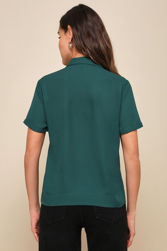 Chic Dark Green Top - Button-Up Top - Short Sleeve Top - Lulus