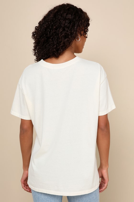 Cream & Pink Cotton T-Shirt - Short Sleeve Tee - Wine Graphic Tee - Lulus