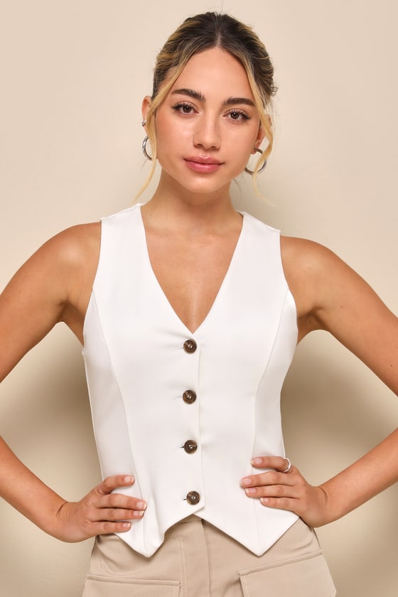 Ivory Vest - Vest Crop Top - Ponte Knit Vest Top - Chic Vest Top - Lulus