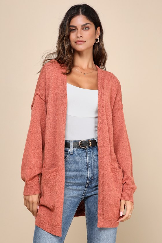 Rusty Rose Cardigan - Open-Front Cardigan - Cardigan Sweater - Lulus