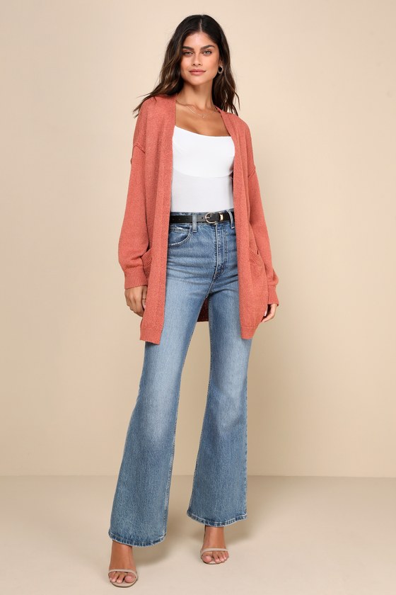 Rusty Rose Cardigan - Open-Front Cardigan - Cardigan Sweater - Lulus