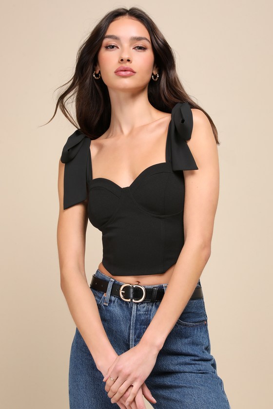 Black Bustier Crop Top - Black Crop Top - Tie-Strap Crop Top - Lulus