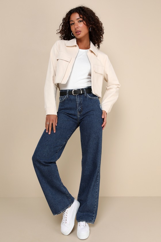 Beige Twill Jacket - Cropped Utility Jacket - Collared Jacket - Lulus