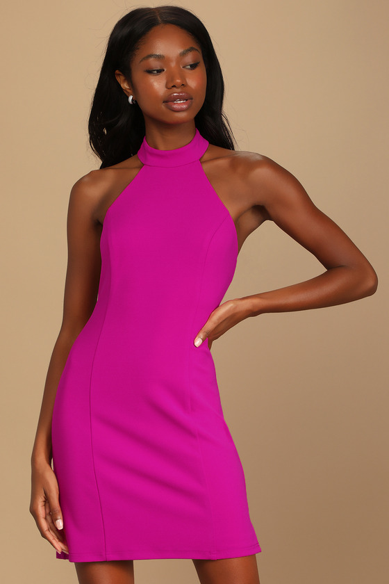 Magenta Bodycon Dress - Bodycon Mini Dress - Halter Dress - Lulus