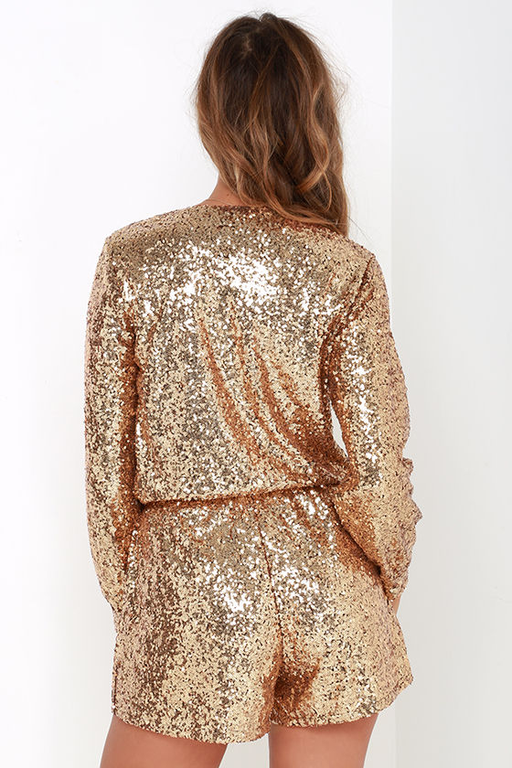 Gold Romper - Sequin Romper - Long Sleeve Romper - $70.00
