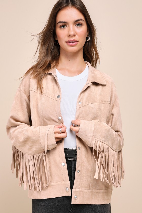 Light Brown Shacket - Faux Suede Shacket - Fringe Shacket - Lulus
