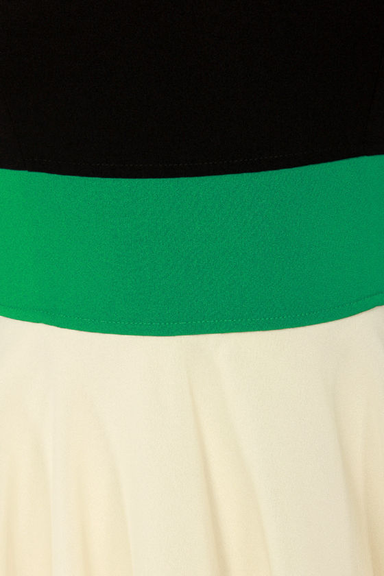 Cute Color Block Dress - Skater Dress - Green Dress - $41.00