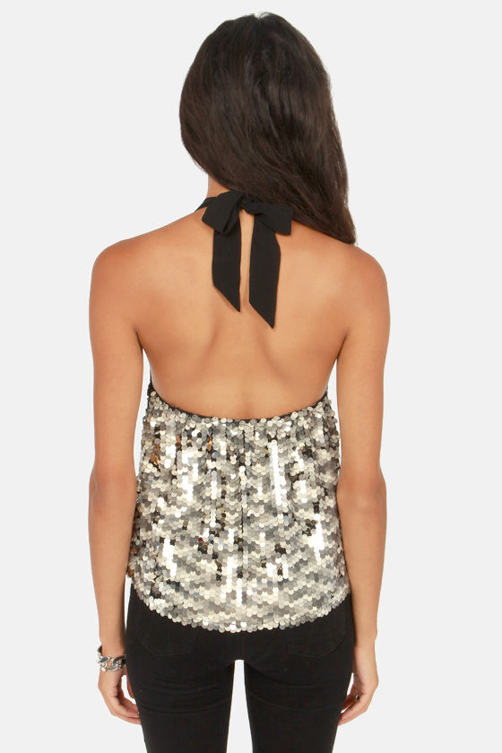 Cute Sequin Top - Silver Top - Halter Top - $54.00