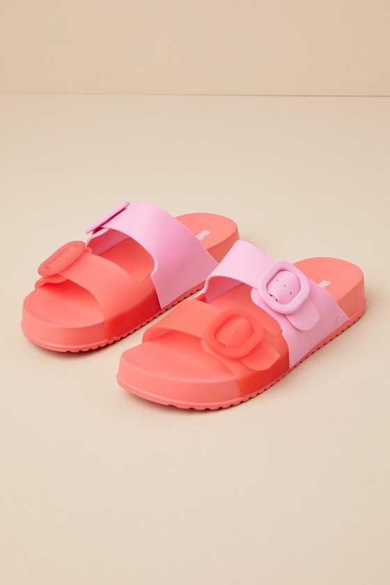 Melissa Cozy Slide - Red and Pink Color Block Sandals - Slides - Lulus