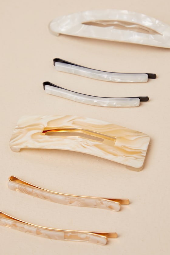 Ivory and Beige Hair Clip Set - Marbled Hair Clips - 6PC Hair Set - Lulus