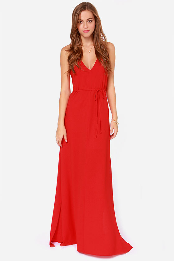 Pretty Coral Red Dress Maxi Dress Slip Dress 83 00 Lulus