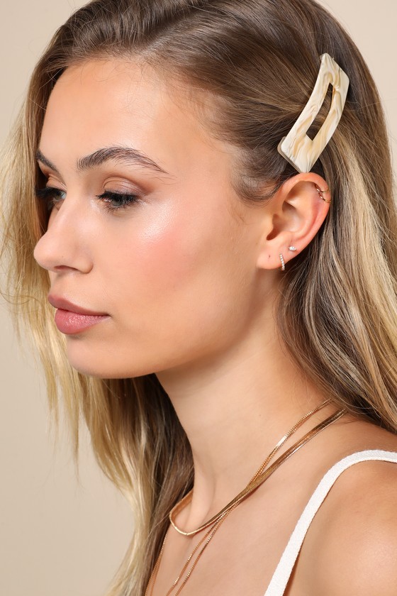 Ivory and Beige Hair Clip Set - Marbled Hair Clips - 6PC Hair Set - Lulus