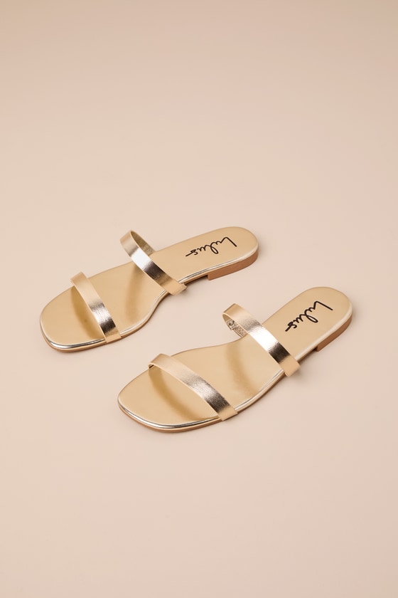 Gold Metallic Slide Sandals - Flat Sandals - Slide Sandals - Lulus