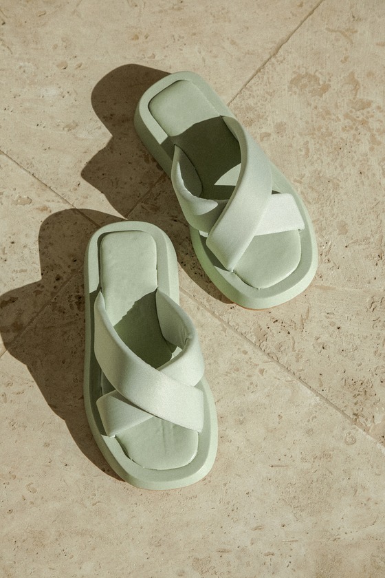 Sage Slide Sandals - Crisscross Slides - Padded Strap Slides - Lulus