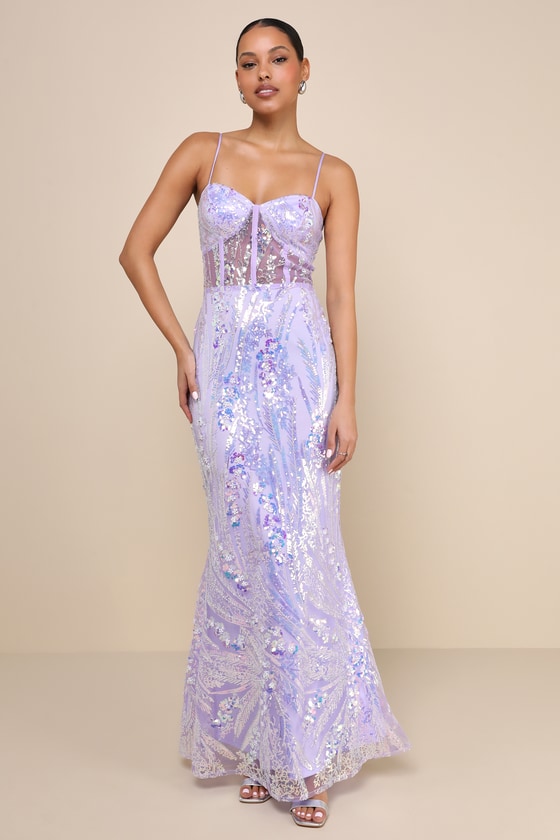 Lavender Sequin Dress - Bustier Maxi Dress - Mermaid Maxi Dress - Lulus