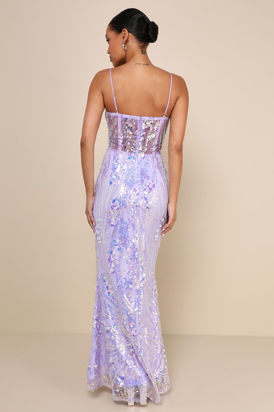 Lavender Sequin Dress Bustier Maxi Dress Mermaid Maxi Dress Lulus