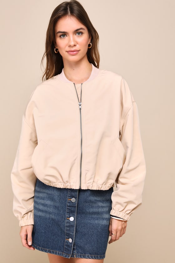 Beige Bomber Jacket - Lightweight Bomber - Jacket - Lulus