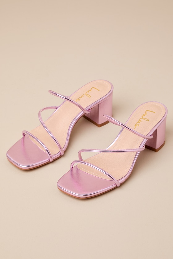 Pink Metallic Heels - Slide-On Sandals - High Heel Sandals - Lulus