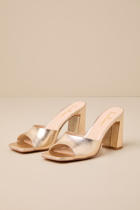 Gold Slide Sandals - High Heel Sandals - Gold High Heels - Lulus