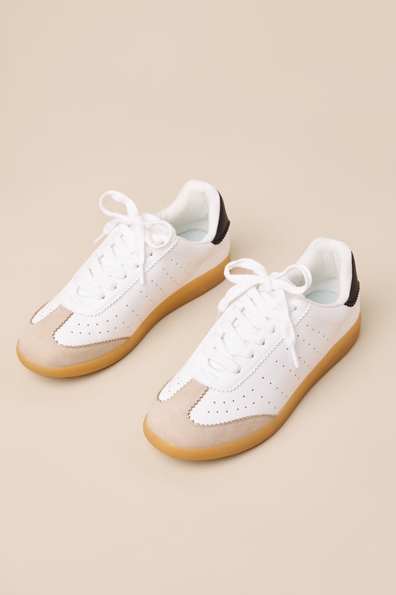 White Color Block Sneakers - Lace-Up Sneakers - White Sneakers - Lulus