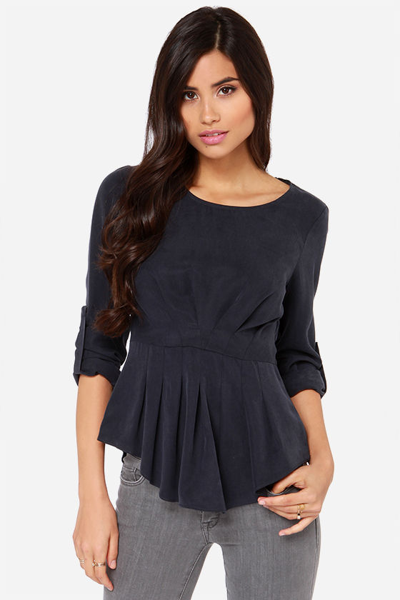 Pretty Blue Grey Top - Long Sleeve Top - Peplum Top - $57.00 - Lulus