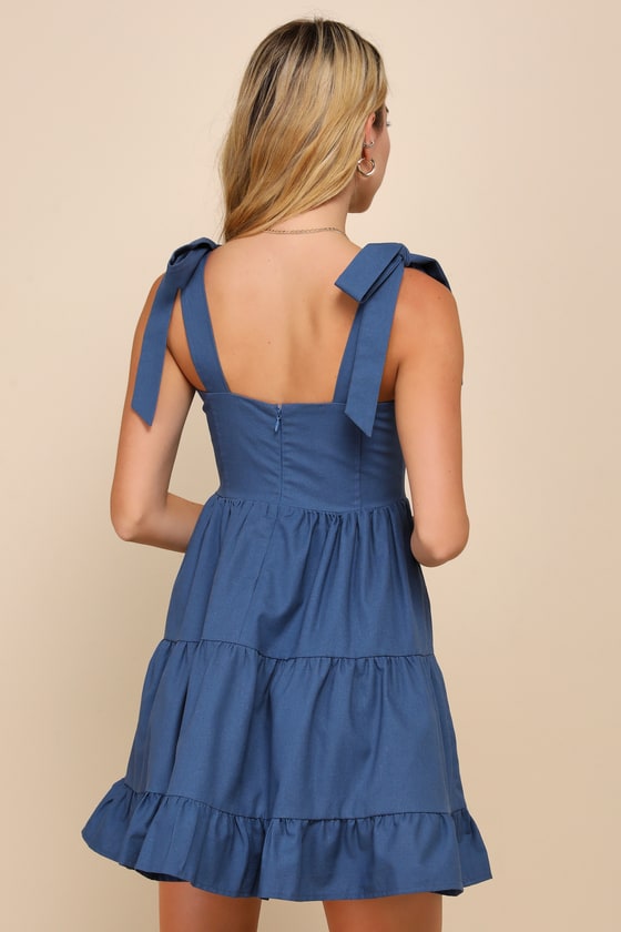 Blue Tie-Strap Dress - Tiered Bustier Mini Dress - Tiered Dress - Lulus