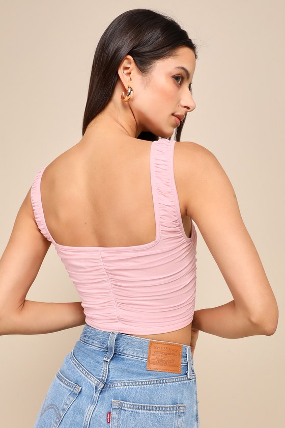 Blush Pink Ruched Top - Mesh Sleeveless Top - Cute Bustier Top - Lulus