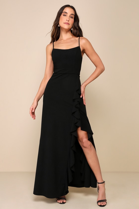 Black Maxi Dress - Backless Dress - Ruffle-Trimmed Maxi Dress - Lulus