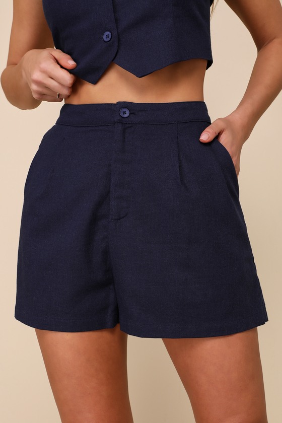 Navy Blue Linen Shorts - High Waisted Shorts - Chic Simple Shorts - Lulus