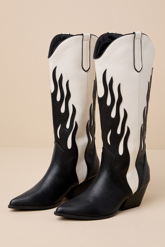 Billini Zarina Black Ivory - Flame Boots - Knee High Cowboy Boots - Lulus