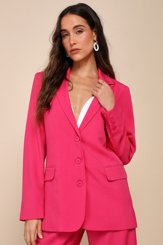 Hot Pink Blazer - Collared Blazer - Button-Front Blazer - Blazer - Lulus