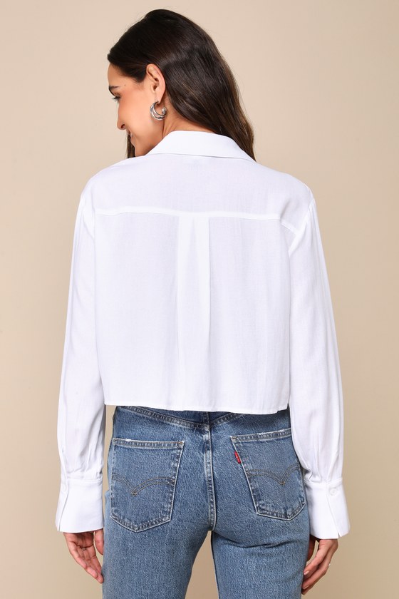 Ivory Collared Top - Cropped Button-Up Top - Cropped Button-Down - Lulus