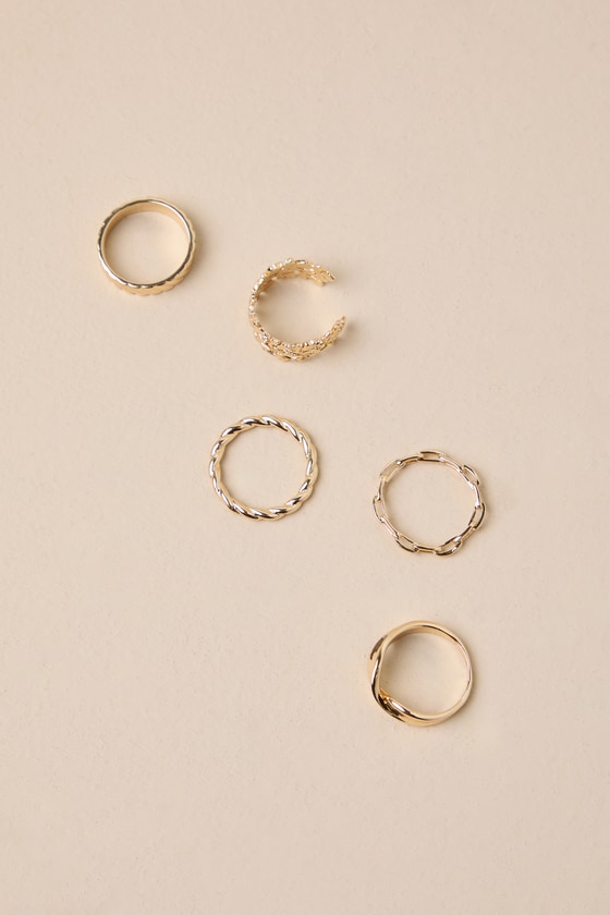 Gold Five-Piece Ring Set - Sculpted Ring Set - Unique Ring Set - Lulus