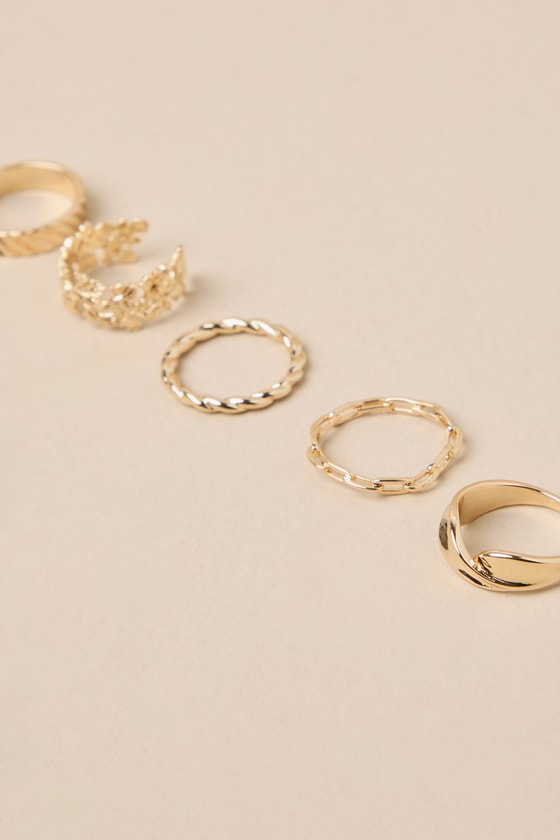 Gold Five-Piece Ring Set - Sculpted Ring Set - Unique Ring Set - Lulus